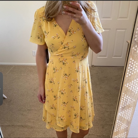 Lulus | Dresses | Yellow Floral Wrap Dress | Poshmark